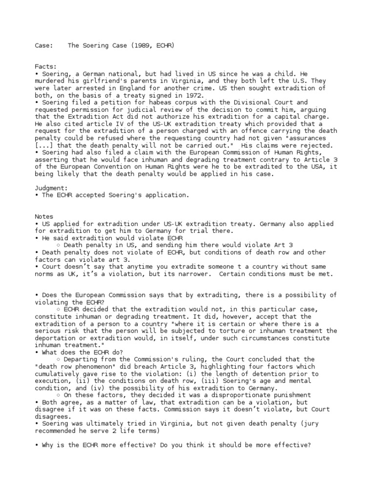 The Soering Case | PDF | Extradition | European Convention On Human Rights