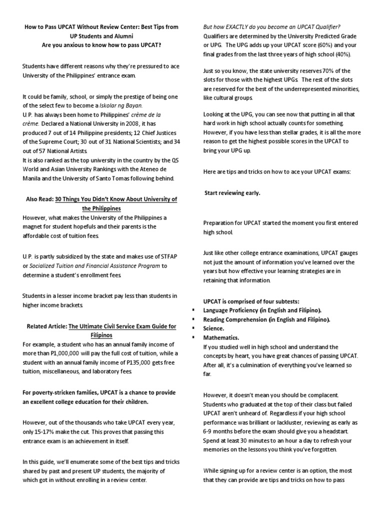 Tips On Upcat | PDF | Sat | Test (Assessment)