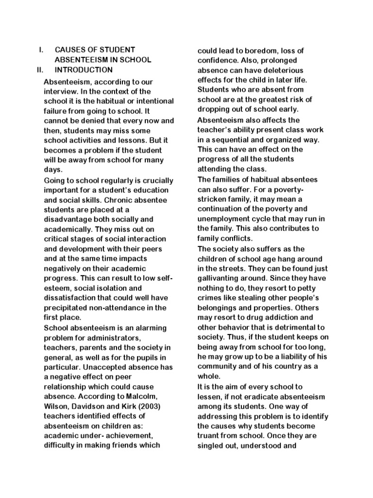 Causes of Student Absenteeism in School | PDF | Students | Teachers