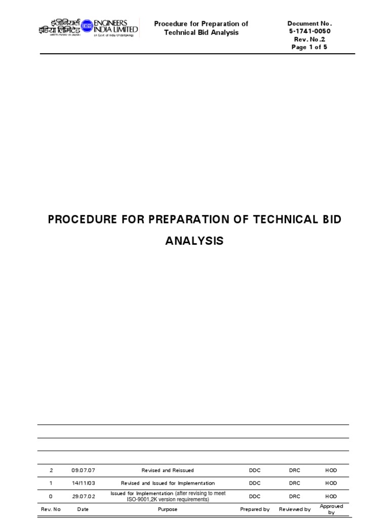 Procedure For Preparation of Technical Bid Analysis | PDF | Government | Business