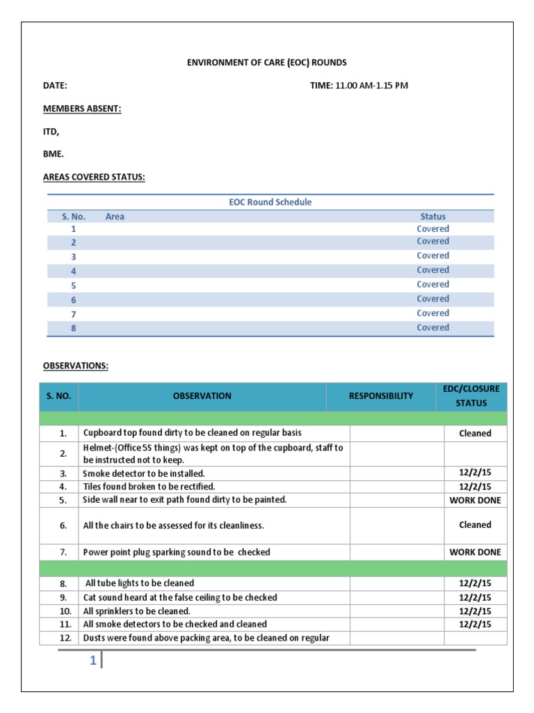 EOC Rounds Observations and Actions | PDF | Building Engineering ...