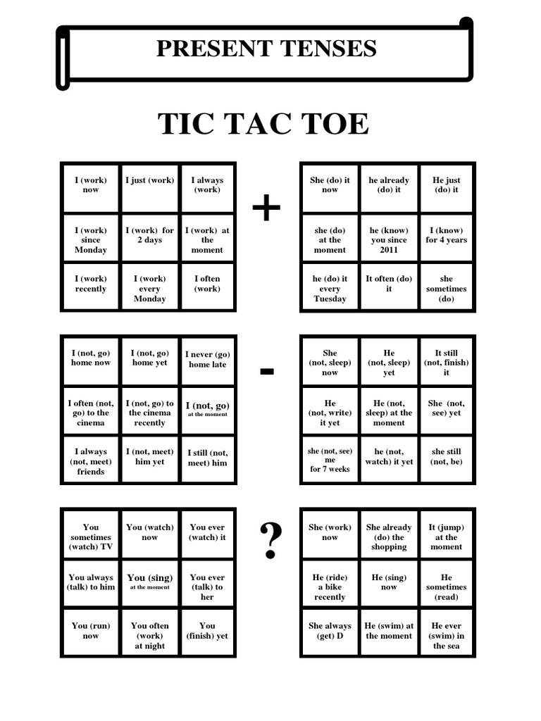 Tic Tac Toe - PRESENT Tenses | PDF | Leisure