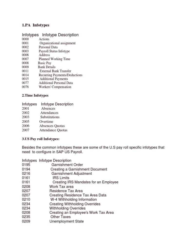 Infotypes Infotype Description | PDF