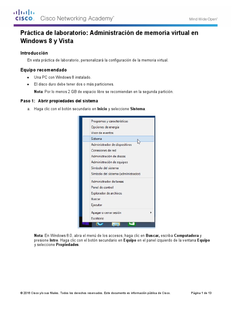 6.1.2.12 Lab - Manage Virtual Memory in Windows 8 PDF | PDF | Ventana (informática) | Windows 7