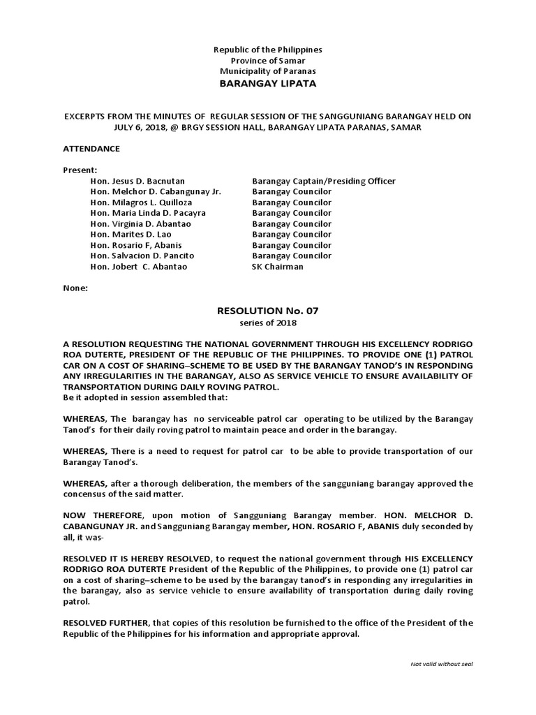 Patrol Car Resolution No. 7 | PDF | Government