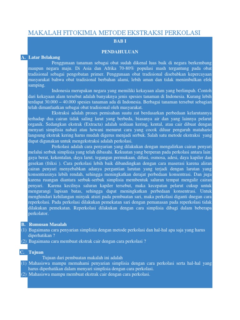 EKSTRAKSI TANAMAN DENGAN METODE PERKOLASI | PDF