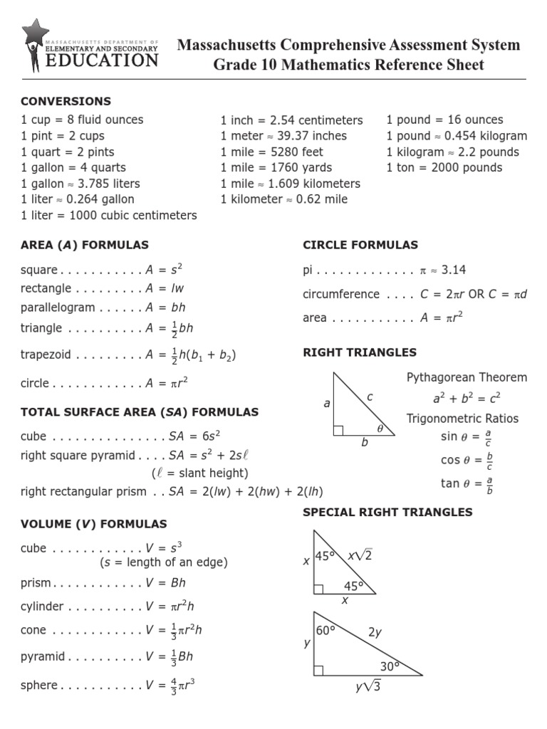 2019 g10 Math Refsheet CBT | PDF