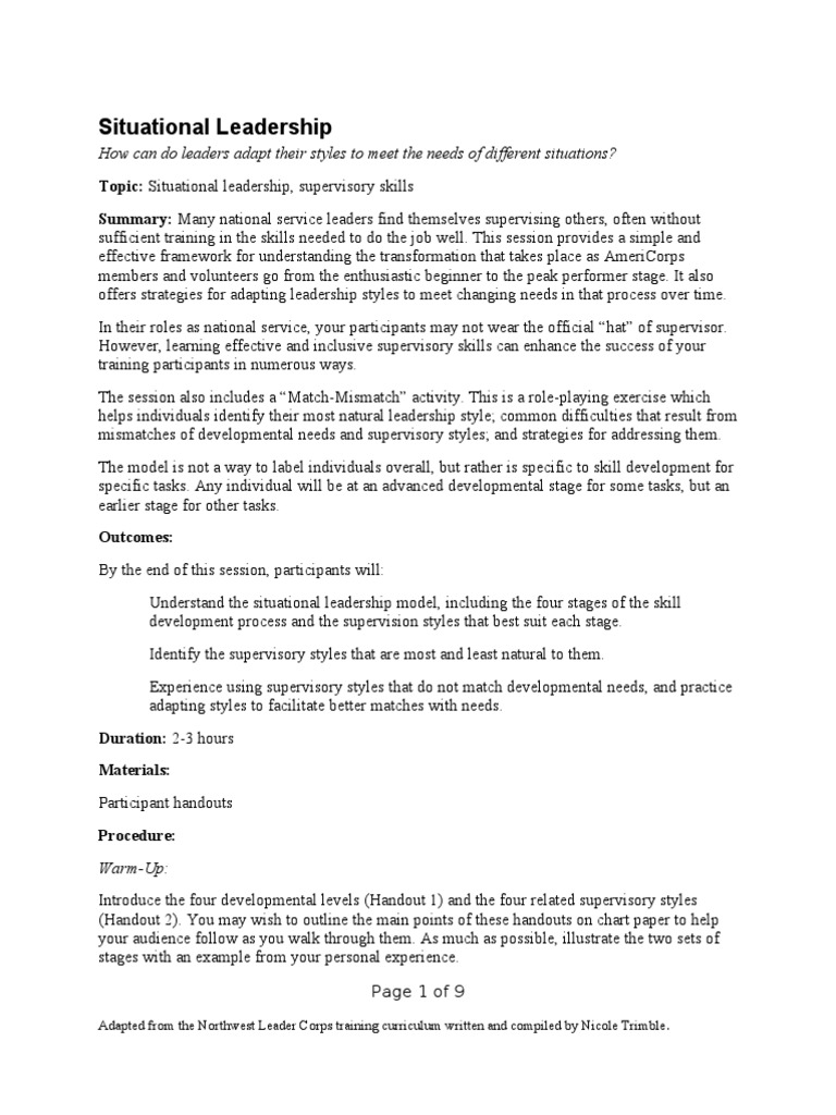 Situational Leadership | PDF | Leadership | Behavior Modification