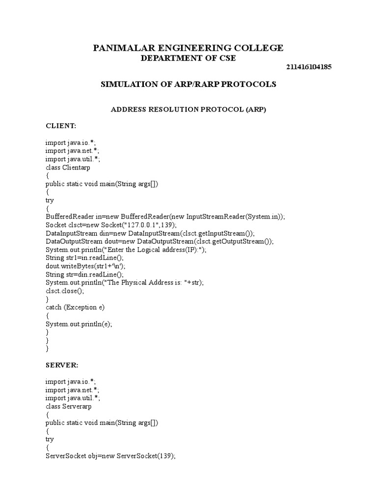 Ex 3 ARP RARP | PDF | Network Socket | Network Architecture