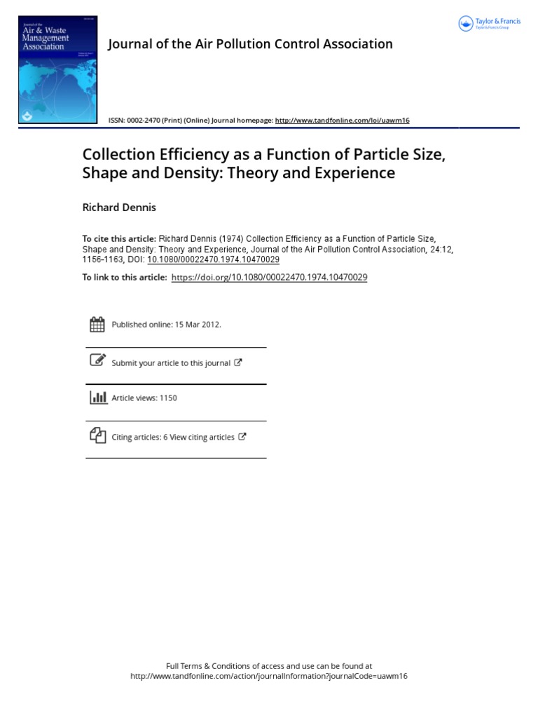 Collection Efficiency As A Function of Particle Size Shape and Density ...