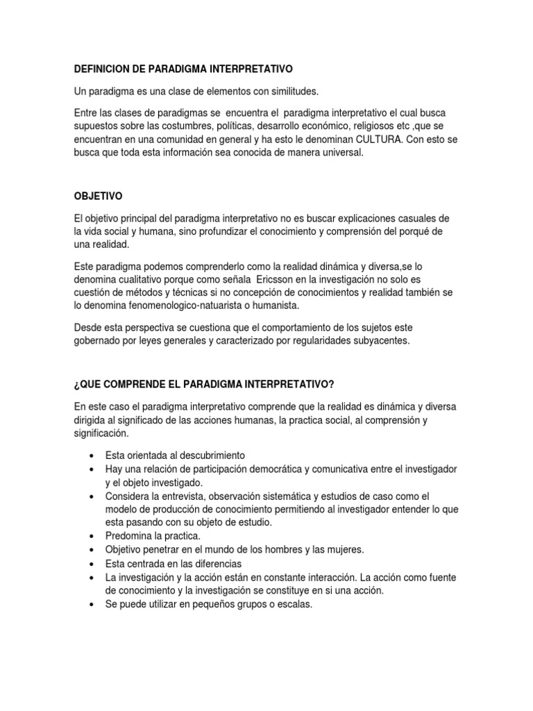 DEFINICION DE PARADIGMA INTERPRETATIVO.docx | Paradigma | Conocimiento