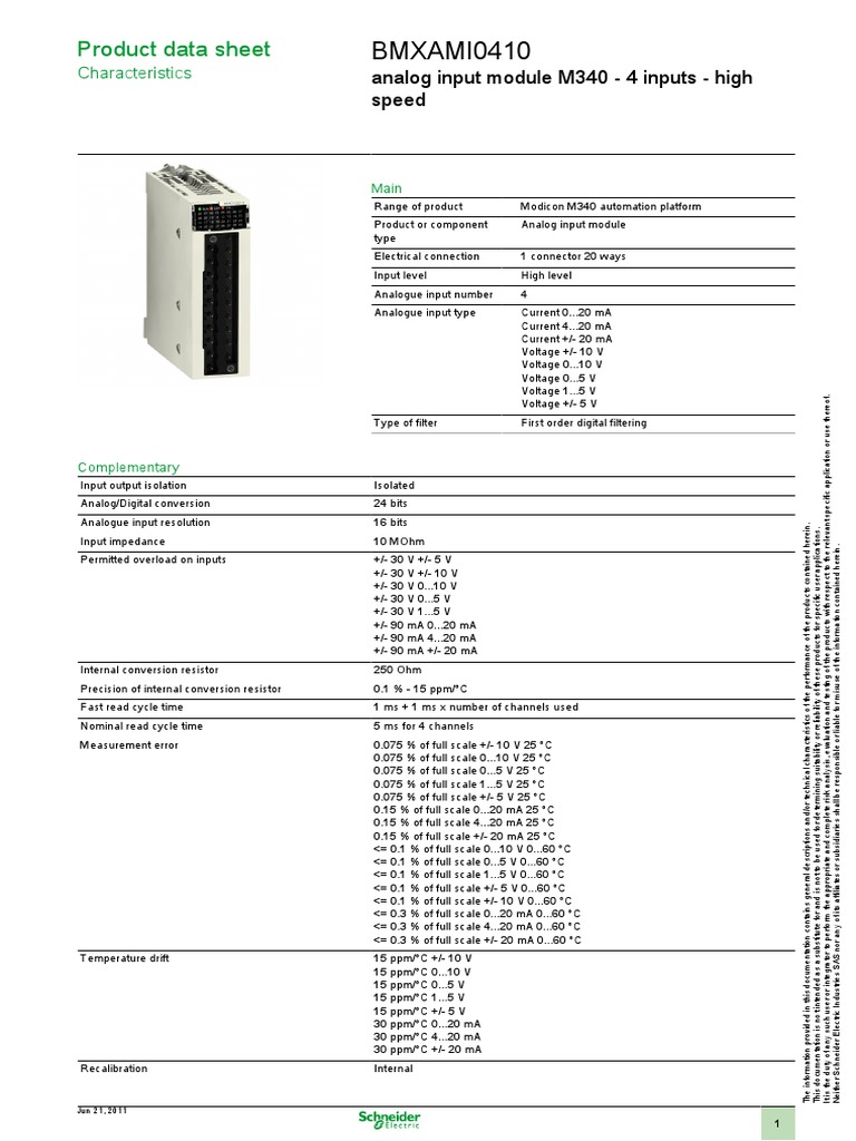 BMXAMI0410: Product Data Sheet | PDF | Celsius | Analogue Electronics