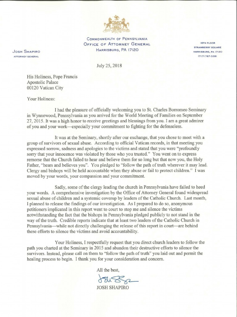 2018 07 25 Letter For His Holiness Pope Francis | PDF