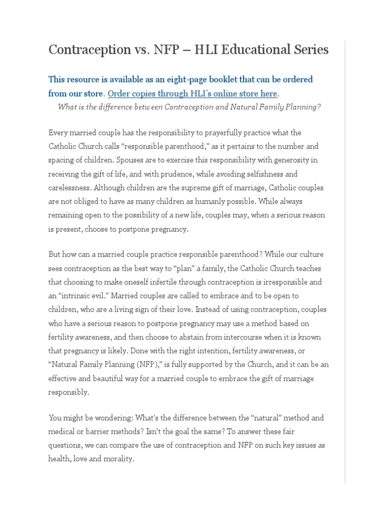 Contraception vs. NFP - HLI Educational Series | PDF | Birth Control ...