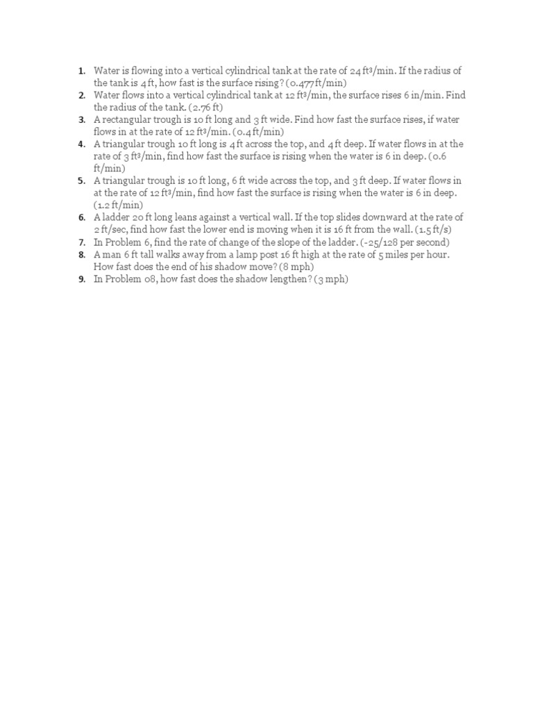 Rate Problems Calculus (From Mathalino) | PDF | Science & Mathematics