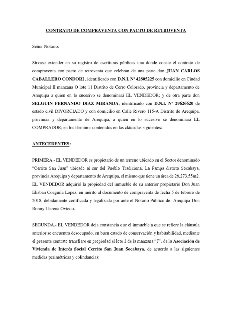 Contrato de Compraventa Con Pacto de Retroventa | Gobierno | Política