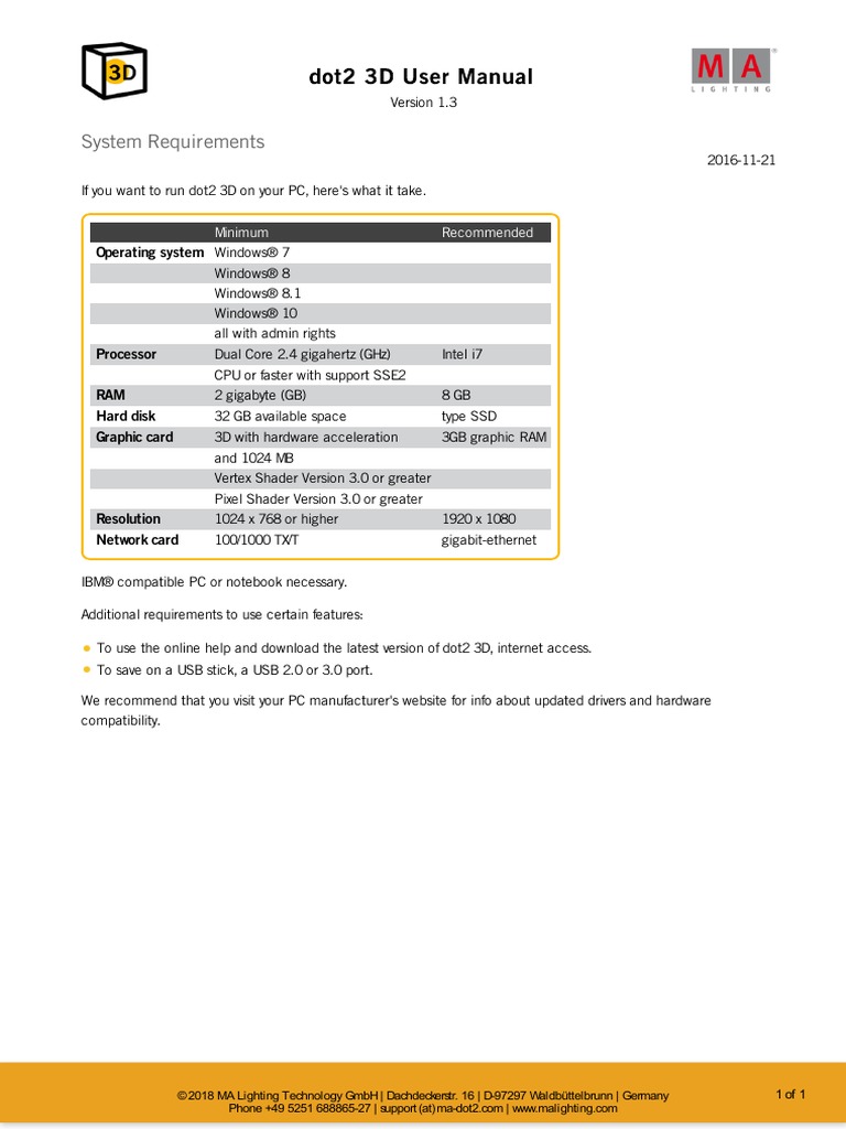 Dot2 3D Install System Requirements en v1.3 | PDF
