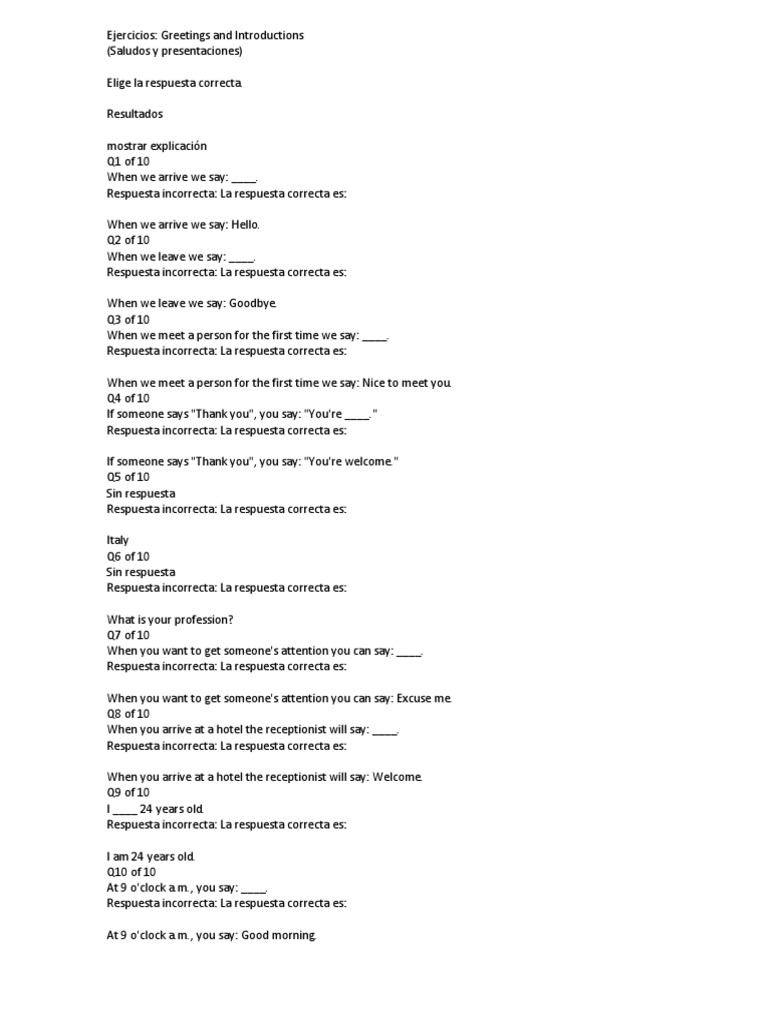 Greetings and Introductions Ejercicios | PDF
