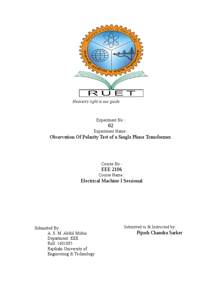 Observation of Polarity Test of A Single Phase Transformer | PDF ...