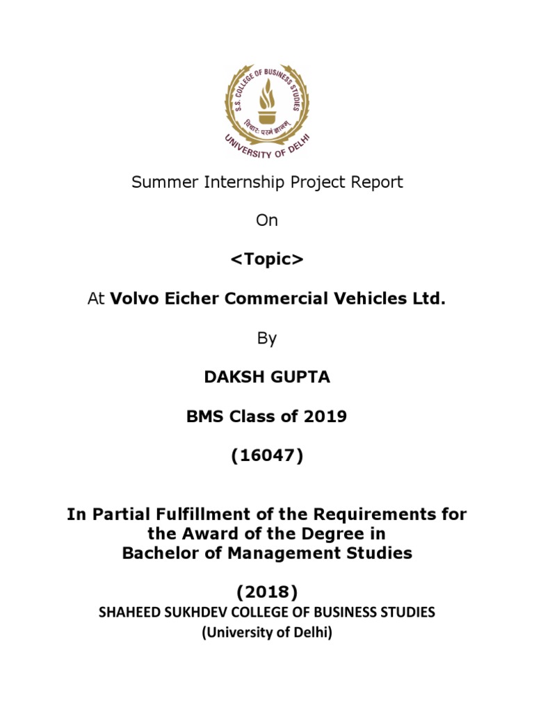 Internship Report Cover Page | PDF