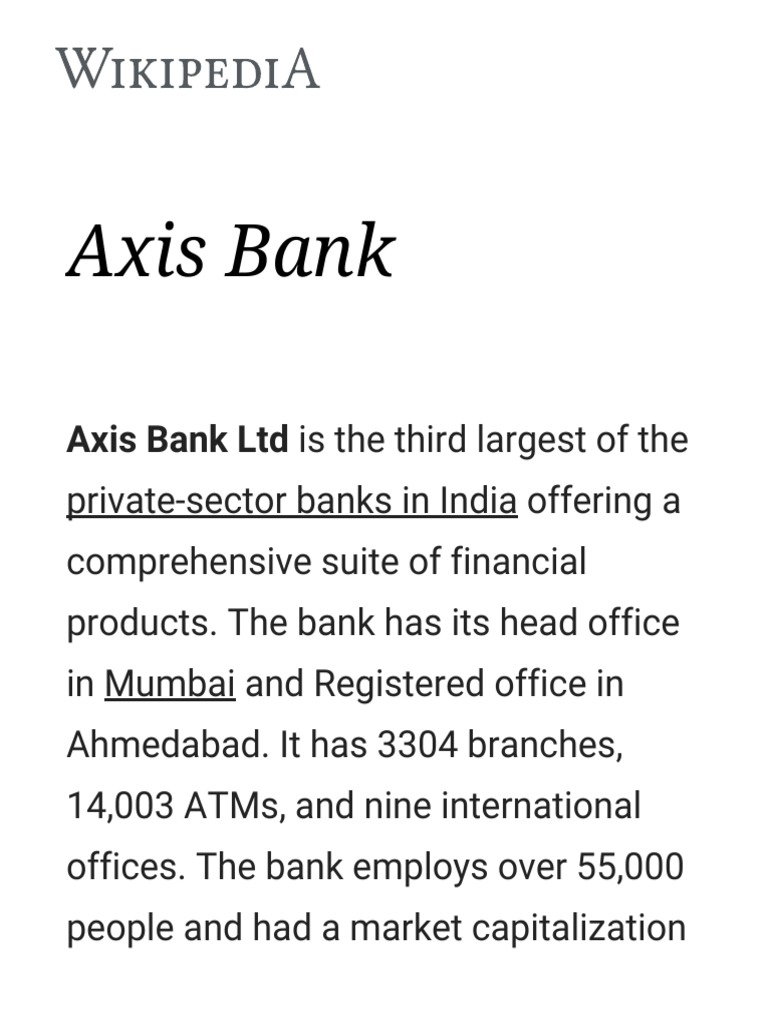 Axis Bank - Wikipedia | PDF | Financial Markets | Companies