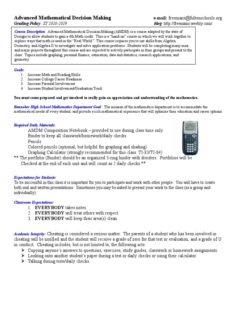 Amdm 2018 2019 Syllabus | PDF | Homework | Test (Assessment)