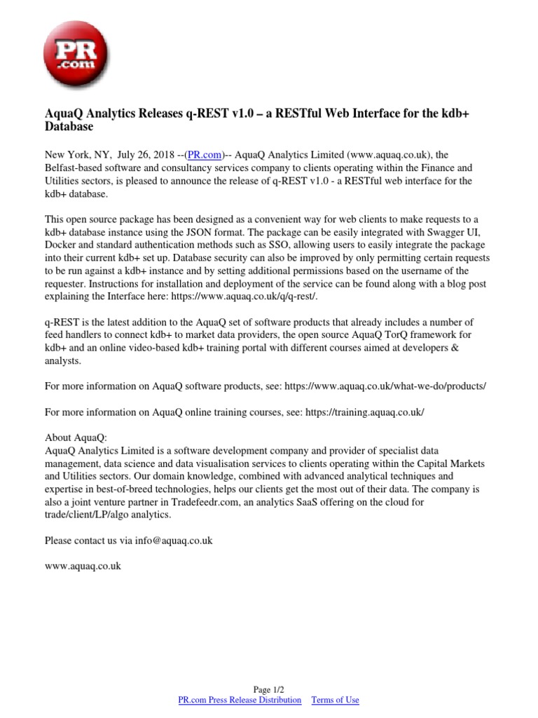 AquaQ Analytics Releases q-REST v1.0 - A RESTful Web Interface For The ...