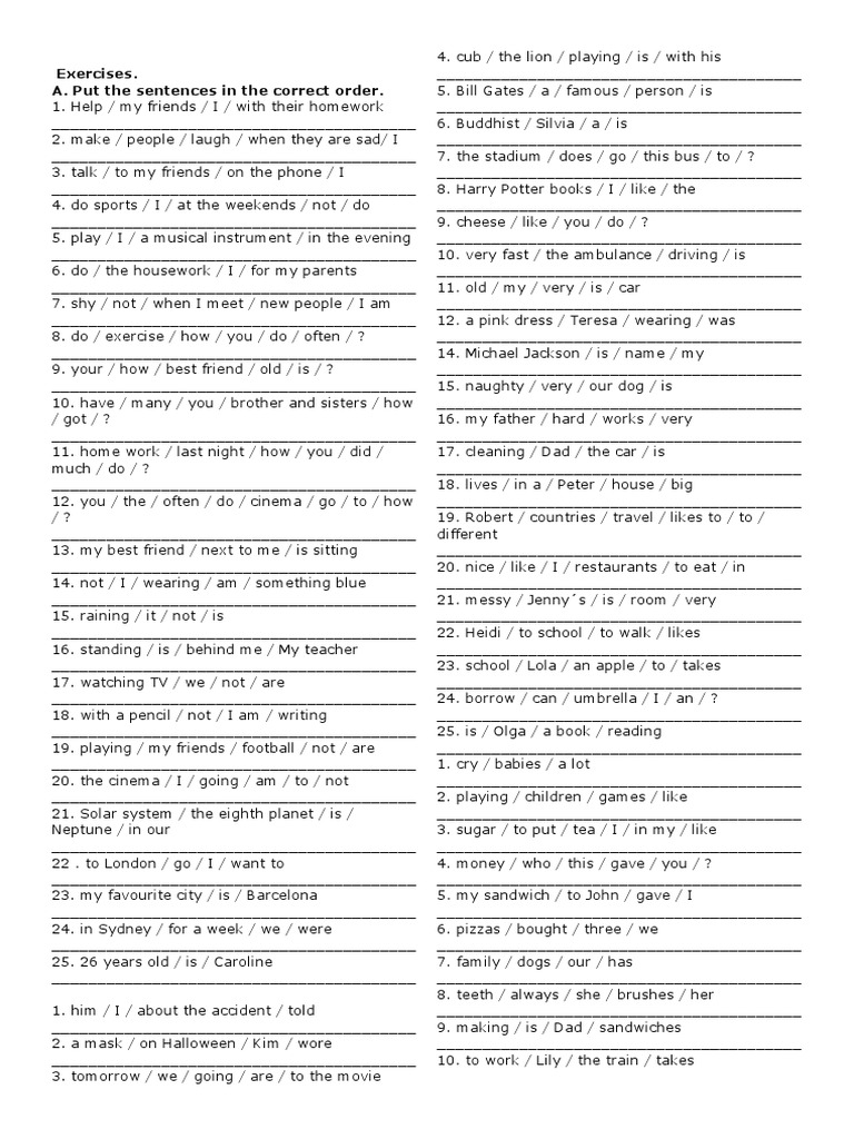 Sentence Order Exercises | PDF | Leisure