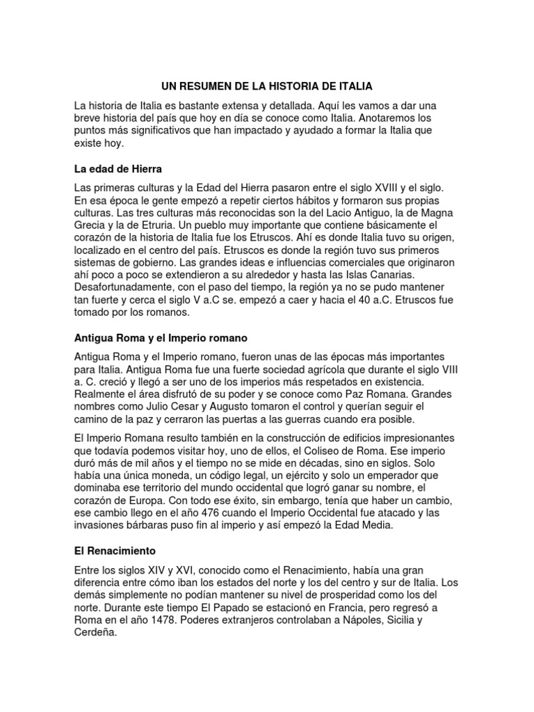 Un Resumen de La Historia de Italia | PDF | Cocina italiana | Cocina ...