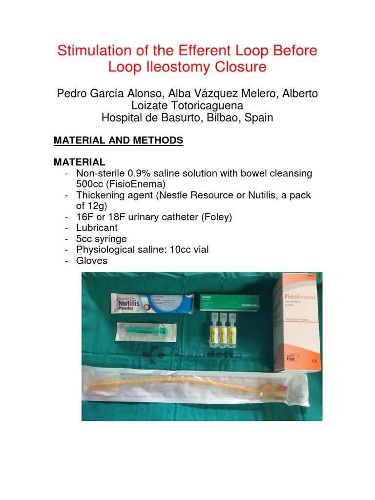 Stimulation of The Efferent Loop Before Loop Ileostomy Closure | PDF ...