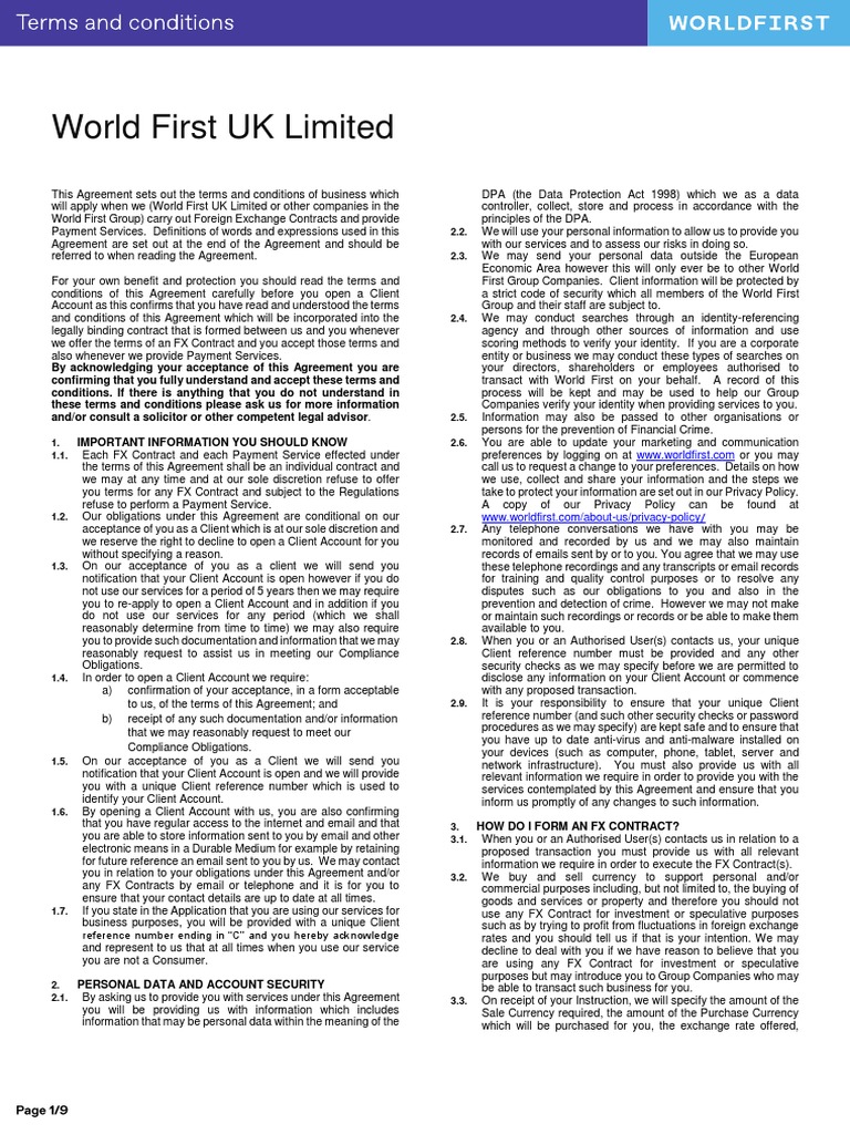 World First UK Limited | PDF | Payments | Financial Transaction