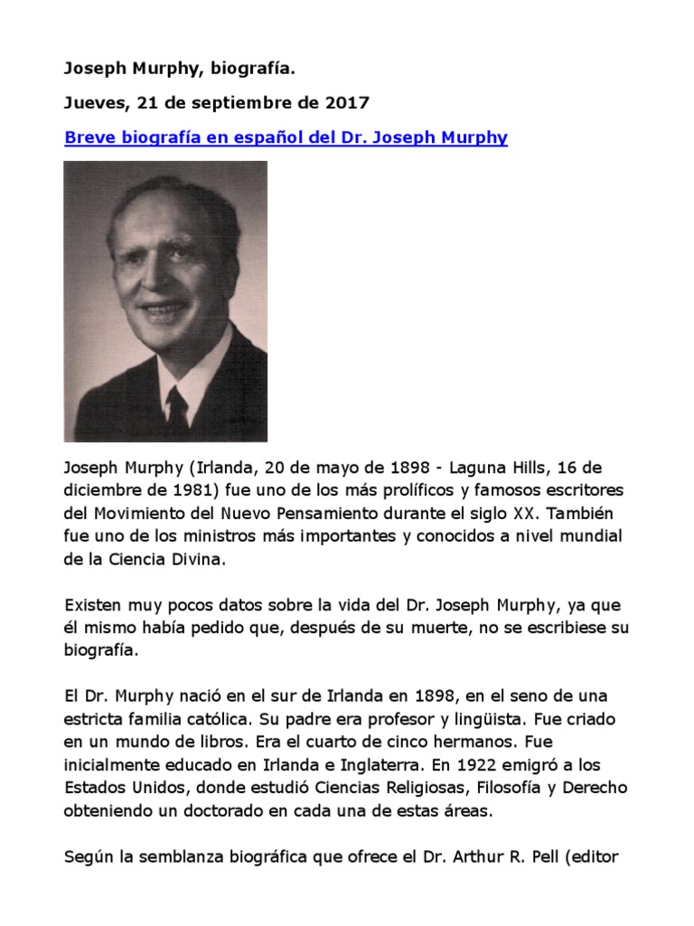 Biografía del Dr. Joseph Murphy | PDF | Educación religiosa | Religión ...