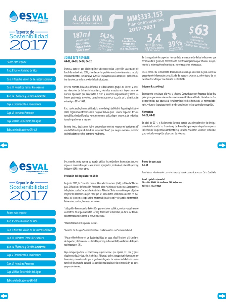 Reporte de Sostenibilidad 2017 ESVAL | PDF | Sustentabilidad | Desarrollo sostenible