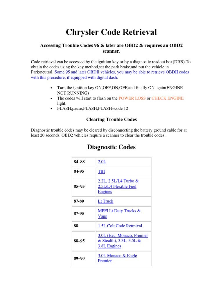 Chrysler Code Retrieval Guide for 96-Present Vehicles | PDF | Coupes ...