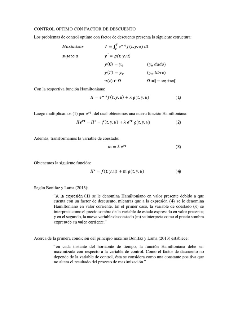 Control Optimo Con Factor de Descuento | PDF | Ecuaciones | Función (Matemáticas)