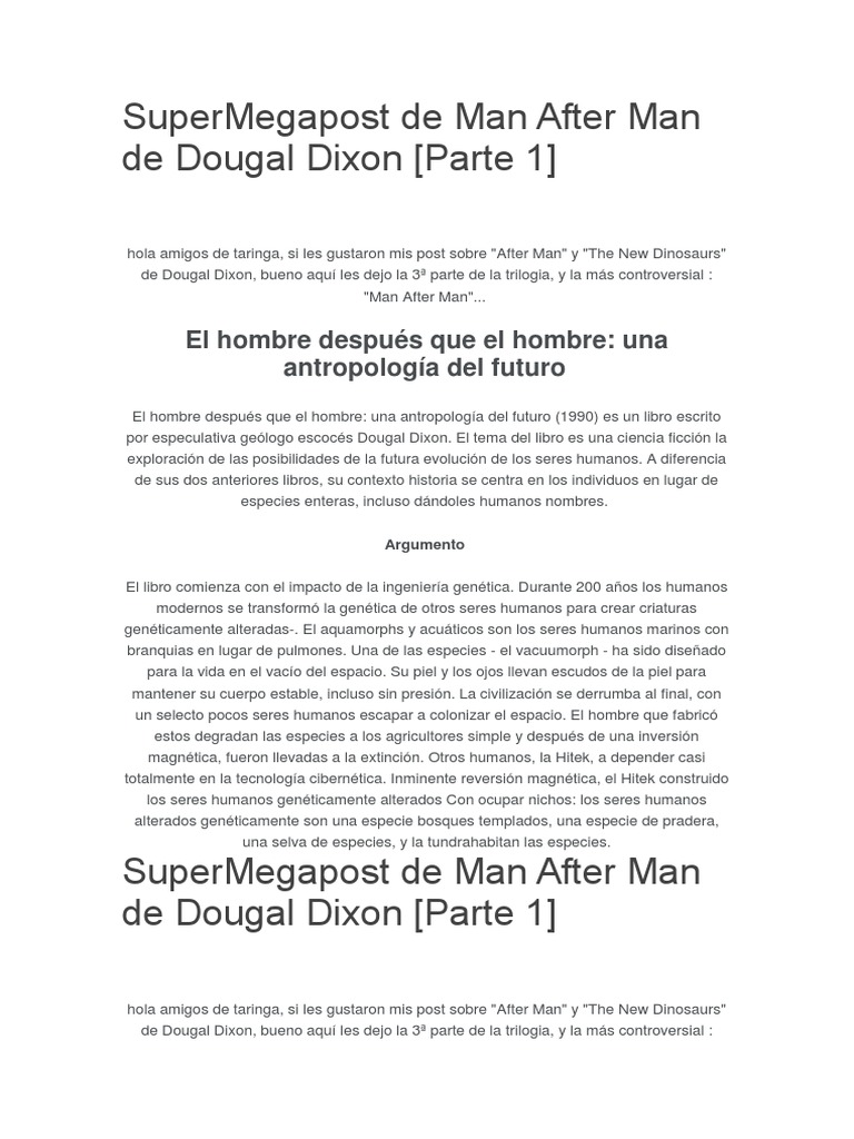 SuperMegapost de Man After Man de Dougal Dixon | PDF | Homo Sapiens ...