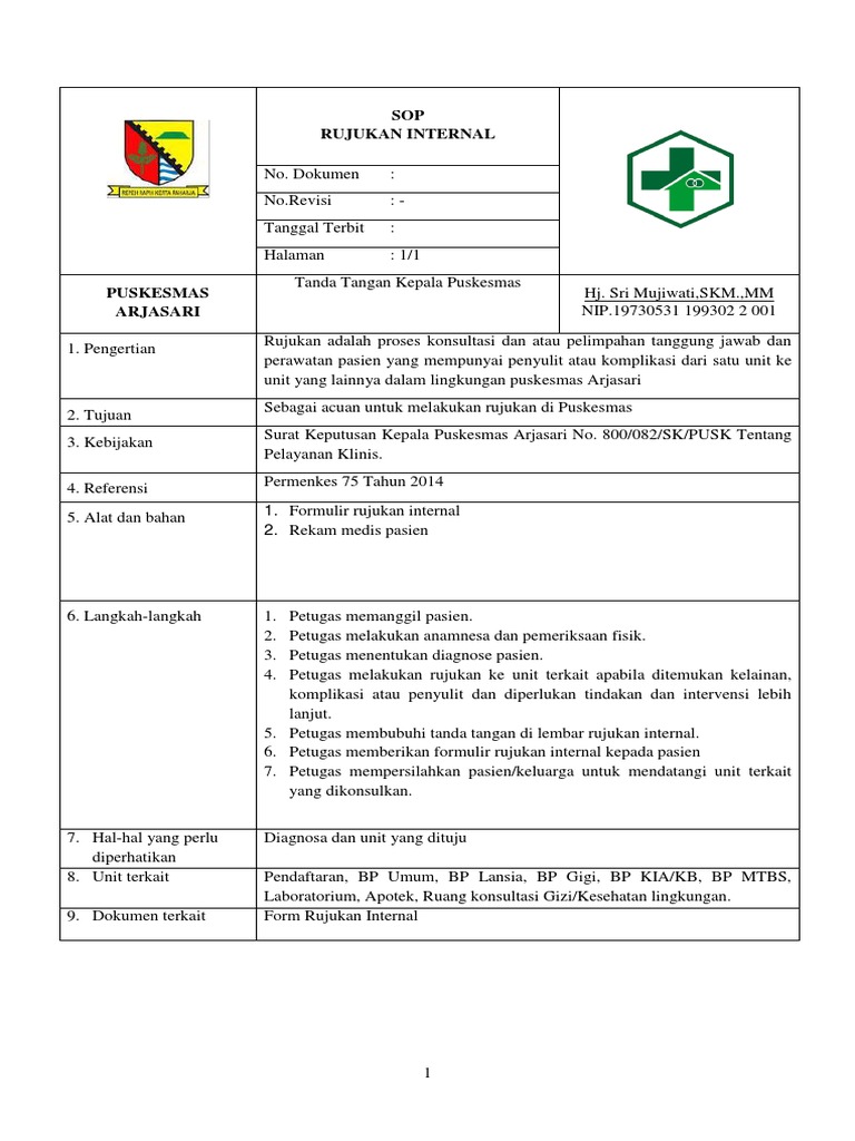 SOP Rujukan Internal Puskesmas Arjasari | PDF | Pengembangan Diri ...