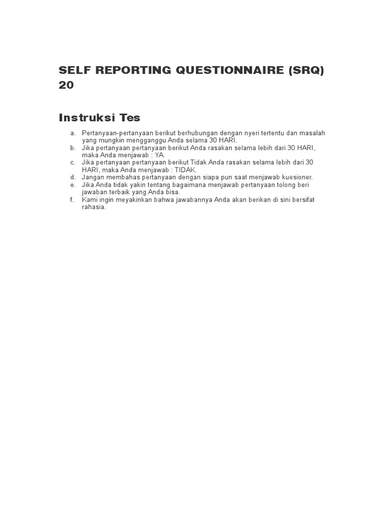 Self Reporting Questionnaire | PDF