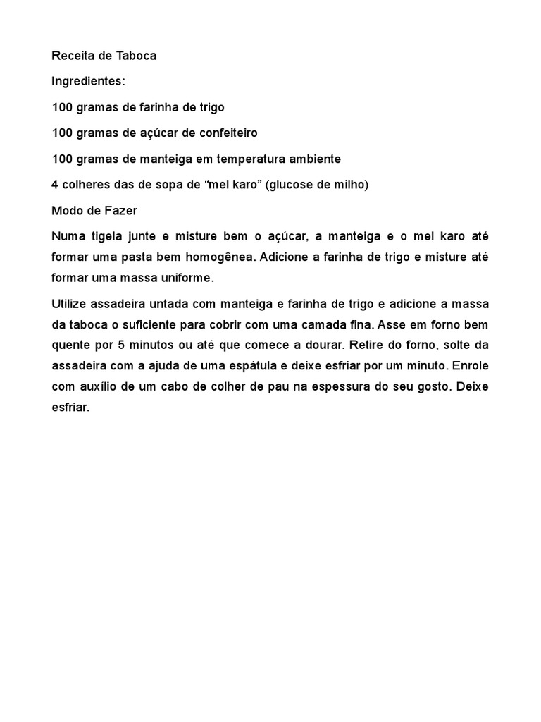 Receita de Taboca | PDF | Ingredientes de alimentos | Culináriar