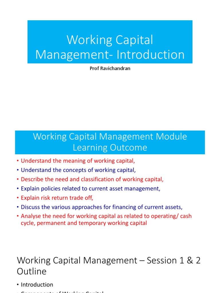 Working Capital Management - Introduction - Session 1 & 2 | PDF ...