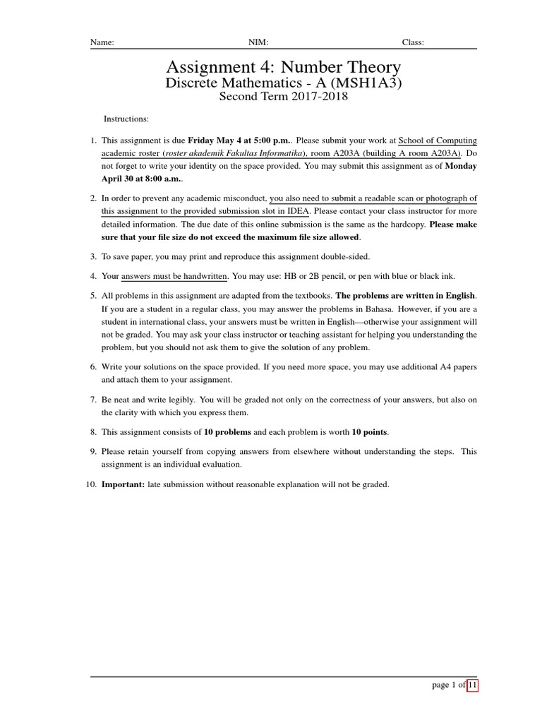 Assignment 4 - Number Theory | PDF | Discrete Mathematics | Number Theory