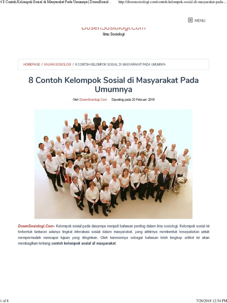8 Contoh Kelompok Sosial Di Masyarakat Pada Umumnya PDF | PDF