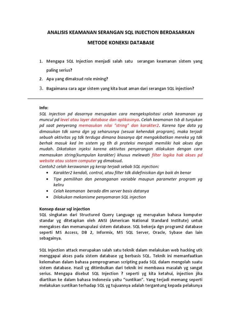 Analisis Keamanan Serangan Sql Injection Berdasarkan Metode Koneksi Database Pdf