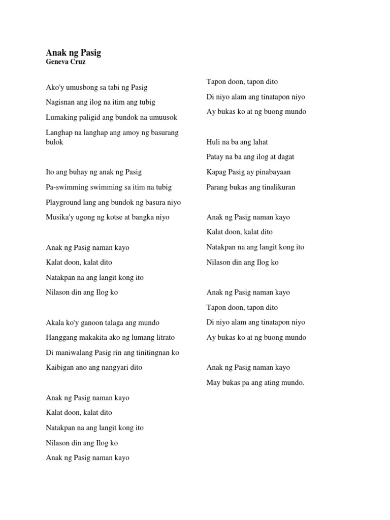 Anak NG Pasig Lyrics | PDF