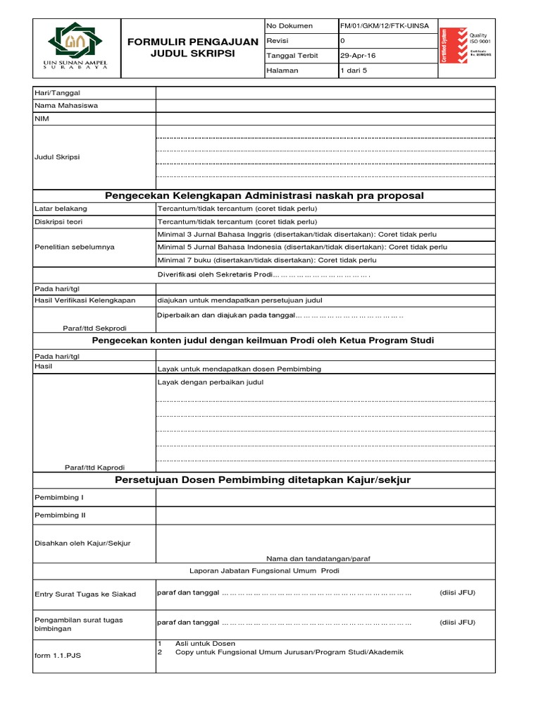 Formulir Pengajuan Judul Skripsi | PDF