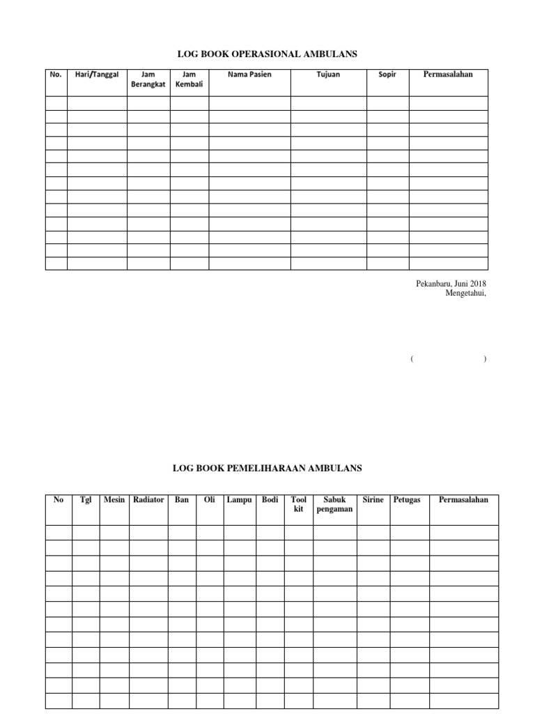 Log Book Operasional Ambulans | PDF