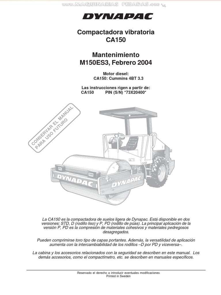 Manual Mantenimiento Compactador Vibratorio Ca150 Dynapac PDF | PDF