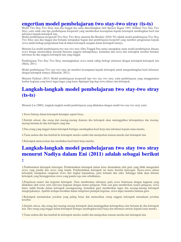 Model Pembelajaran Two Stay Two Stray - Seputar Model