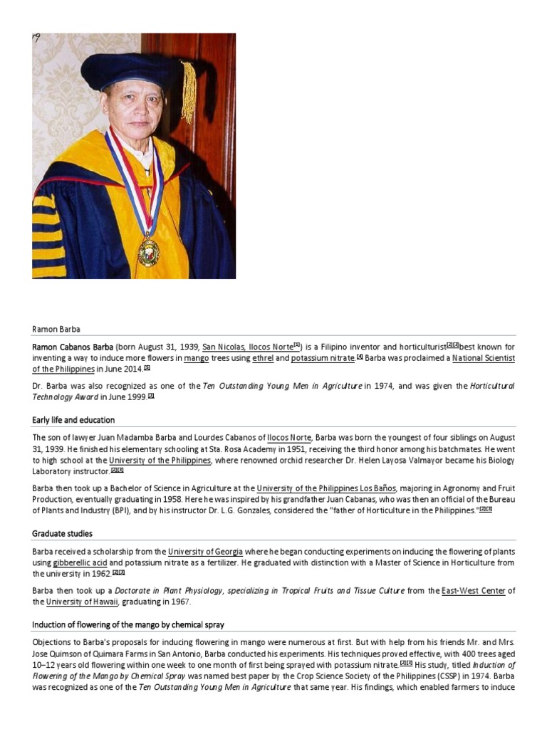 Ramon Barba - Flower Induction Pioneer | PDF | Agriculture | Plants