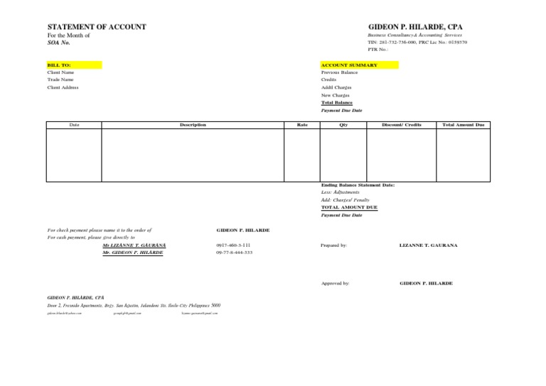 Statement of Account (SOA) Format | PDF | Money | Services (Economics)